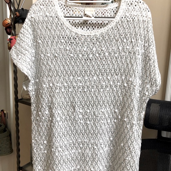 Chico's | Tops | Chicos White Sequins Silver Metallic Thread Top | Poshmark